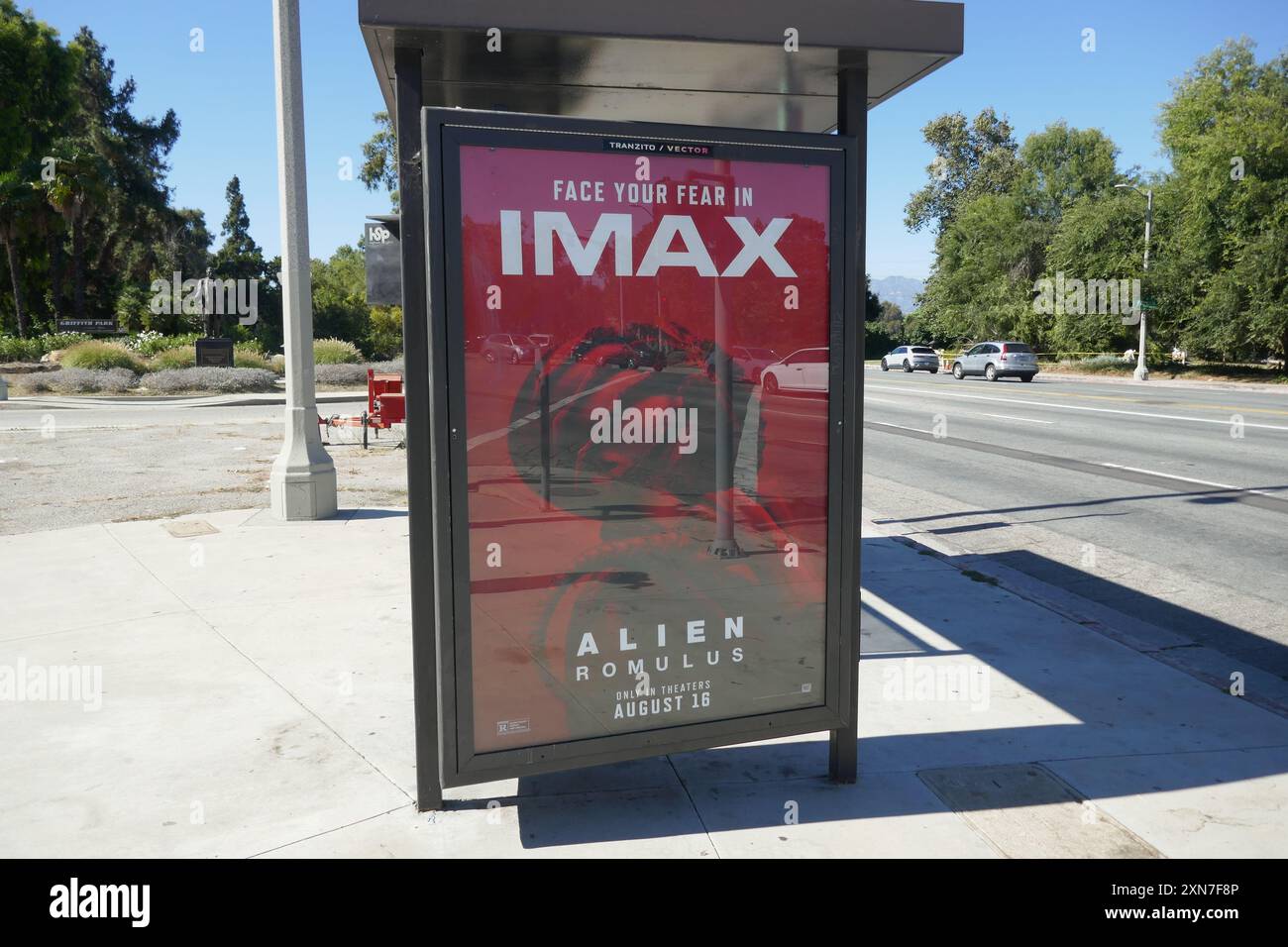 Los Angeles, California, USA 29th July 2024 Alien Romulus Bus Stop on ...