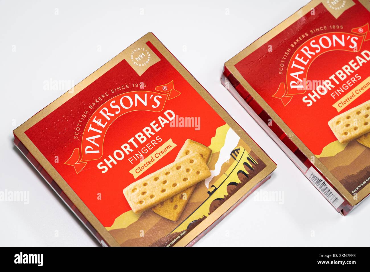 Two boxes of Paterson's Clotted Cream Shortbread Fingers on white ...
