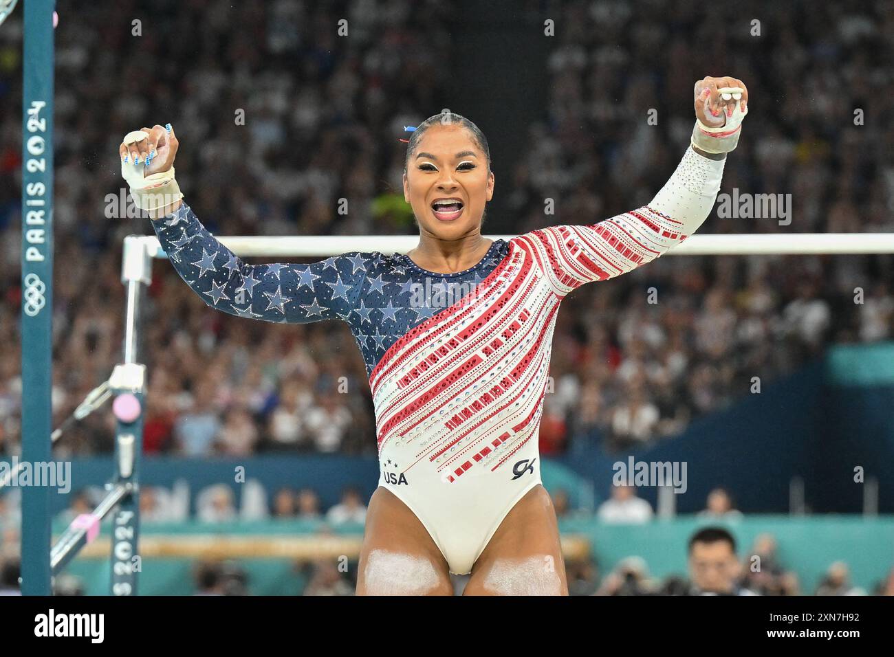 Paris, France. 30th July, 2024. USA's Jordan Chiles following her ...