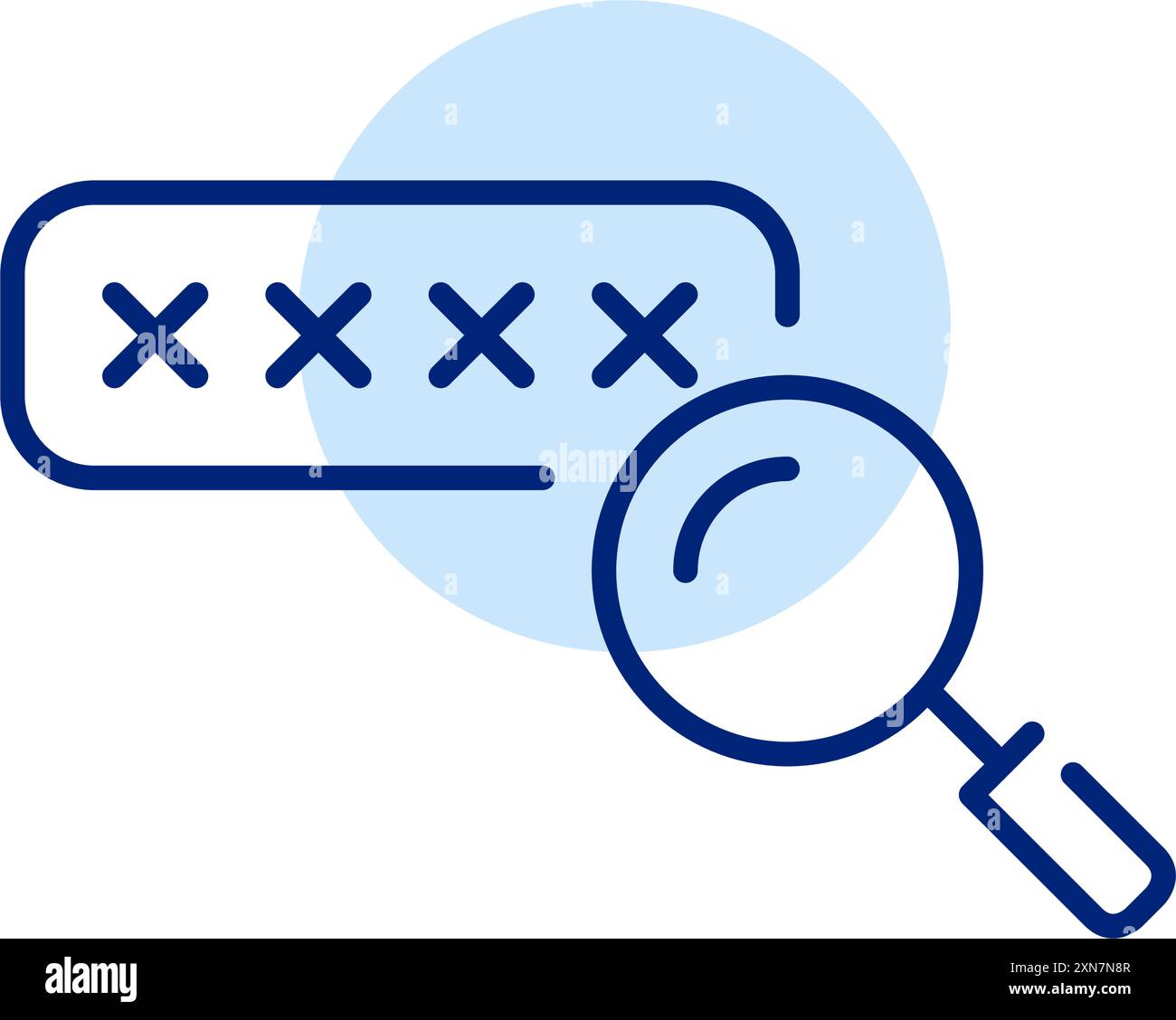 Password Covered By Asterisks In Box And Magnifying Glass Showing Password Checking Strength
