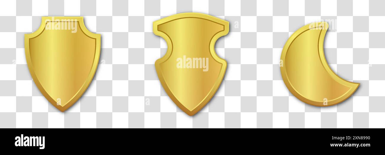 Set of realistic golden heraldic shields. Vector illustration on a ...