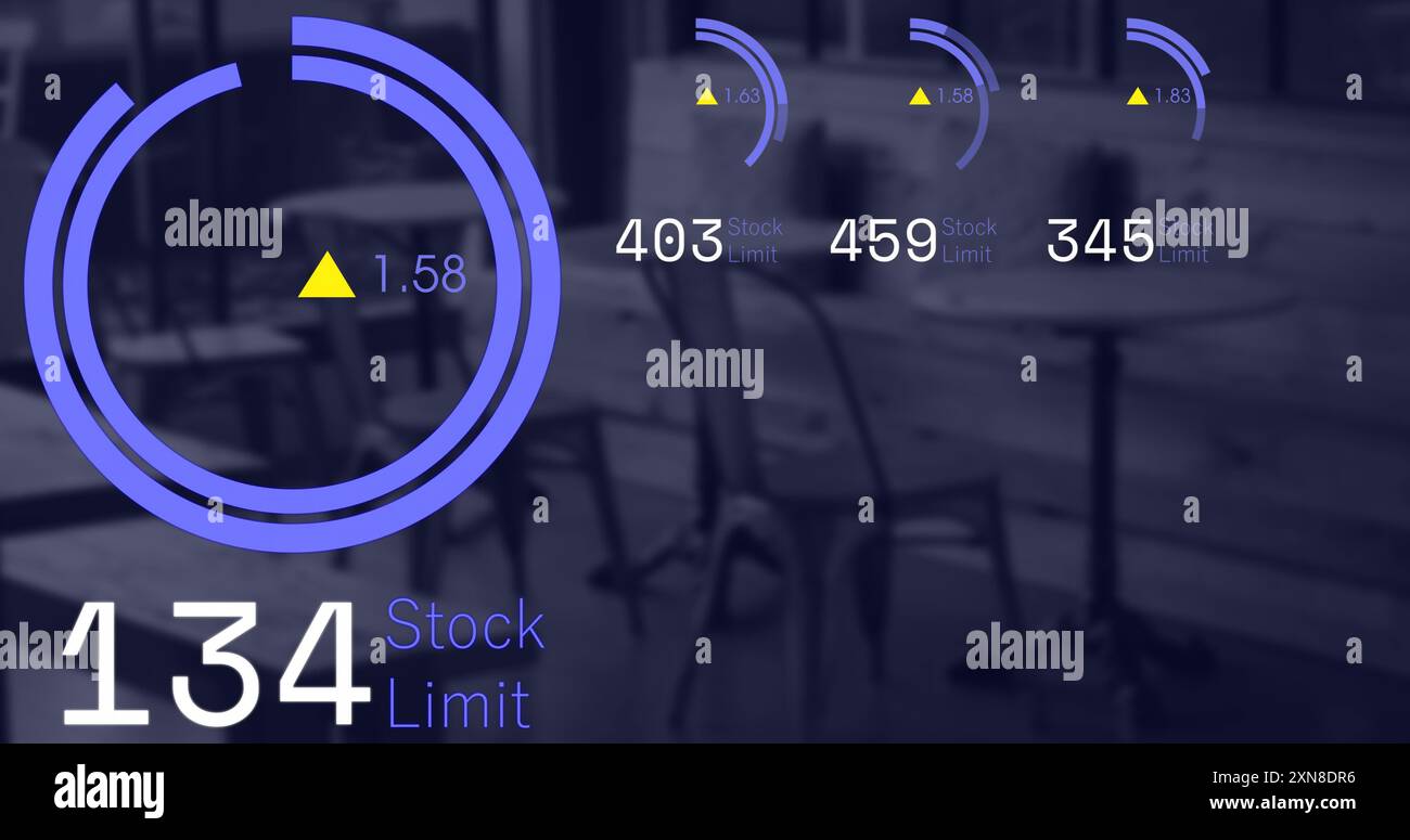 Image of statistics and financial data processing over cafe Stock Photo ...