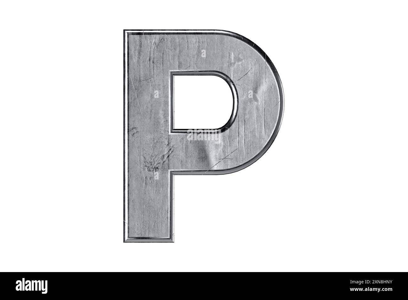 Letters made of rough, scratched and damaged metal. 3d illustration of ...