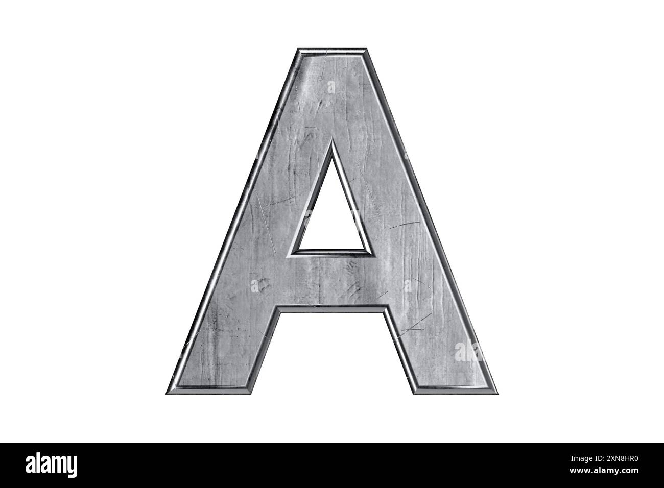 Letters made of rough, scratched and damaged metal. 3d illustration of ...