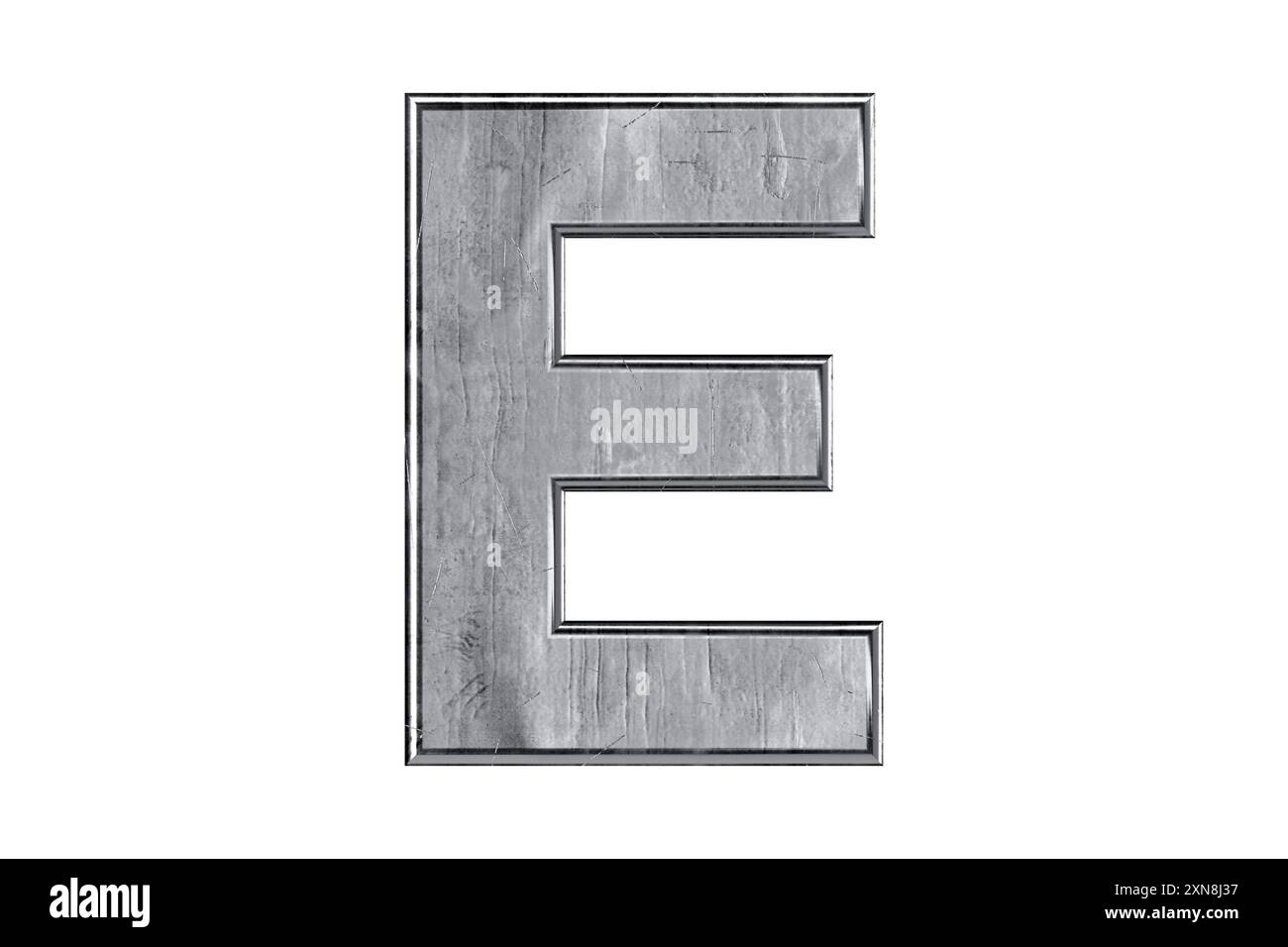 Letters made of rough, scratched and damaged metal. 3d illustration of ...