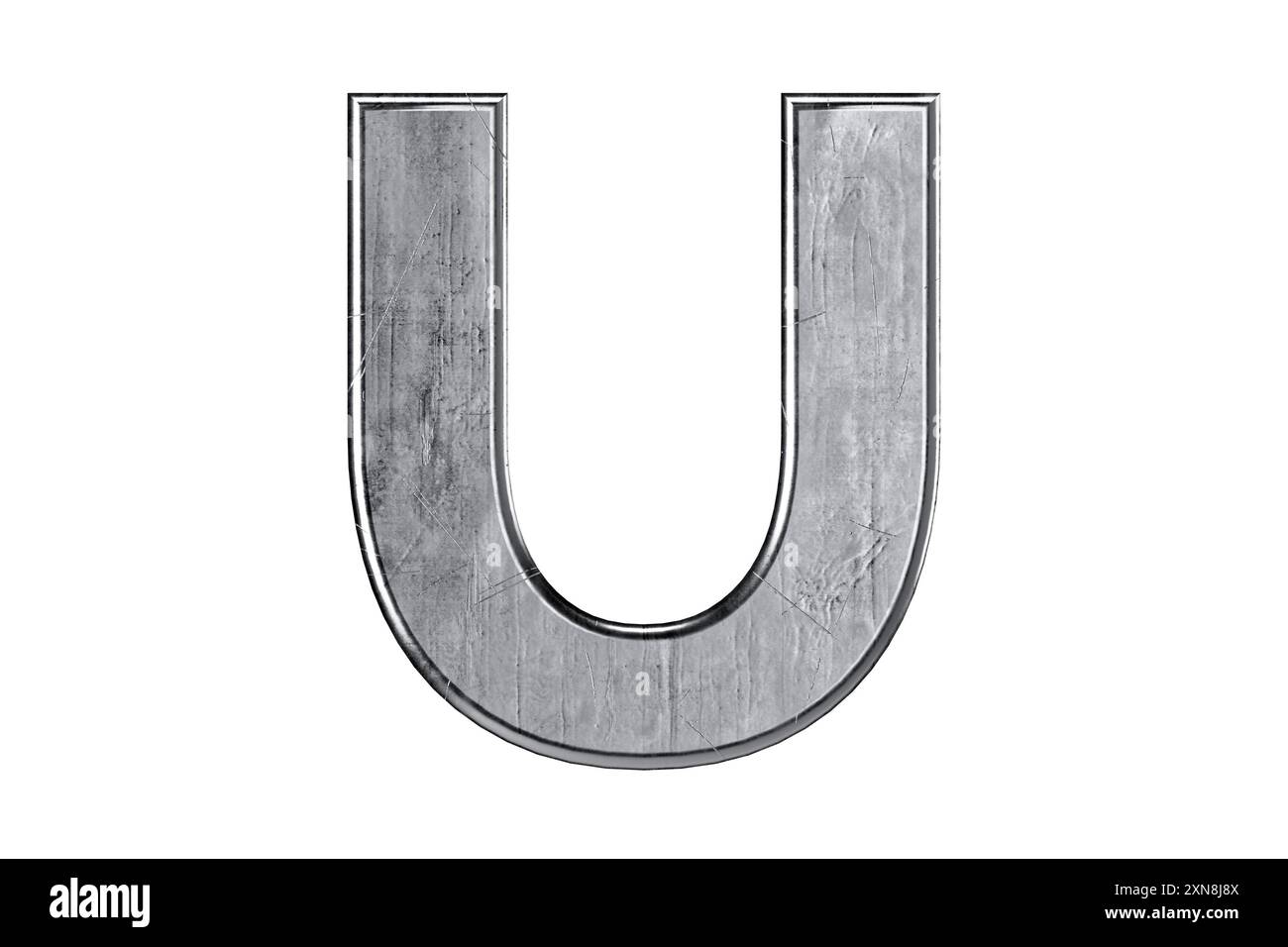 Letters made of rough, scratched and damaged metal. 3d illustration of ...