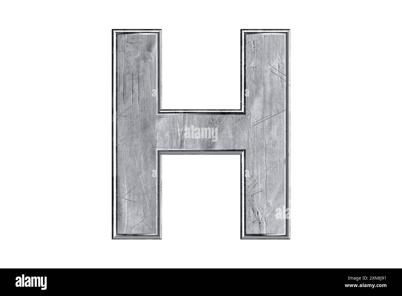 Letters made of rough, scratched and damaged metal. 3d illustration of ...