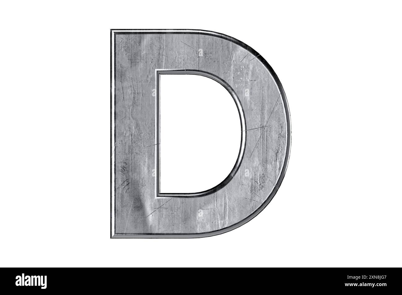 Letters made of rough, scratched and damaged metal. 3d illustration of ...