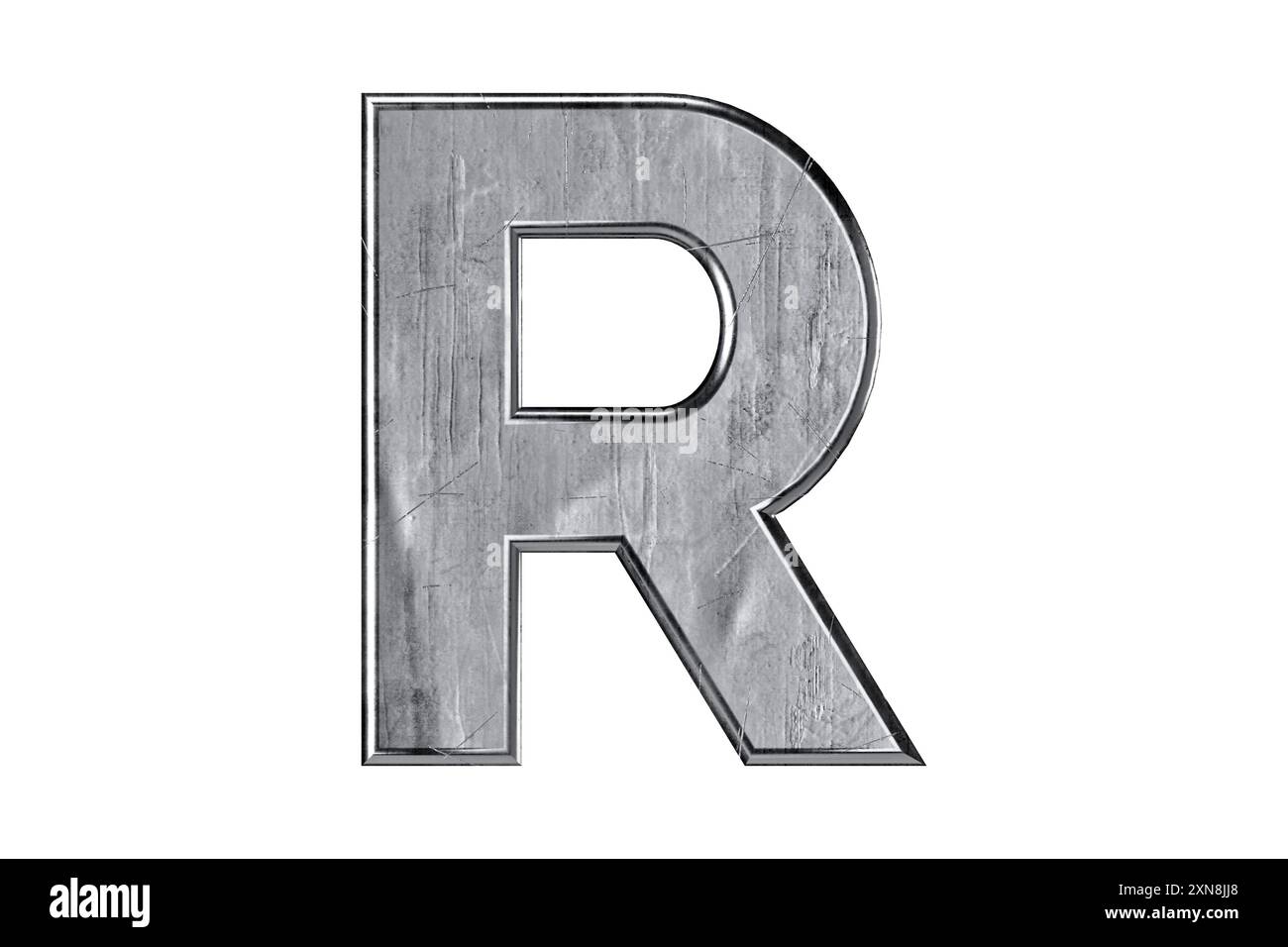 Letters made of rough, scratched and damaged metal. 3d illustration of ...