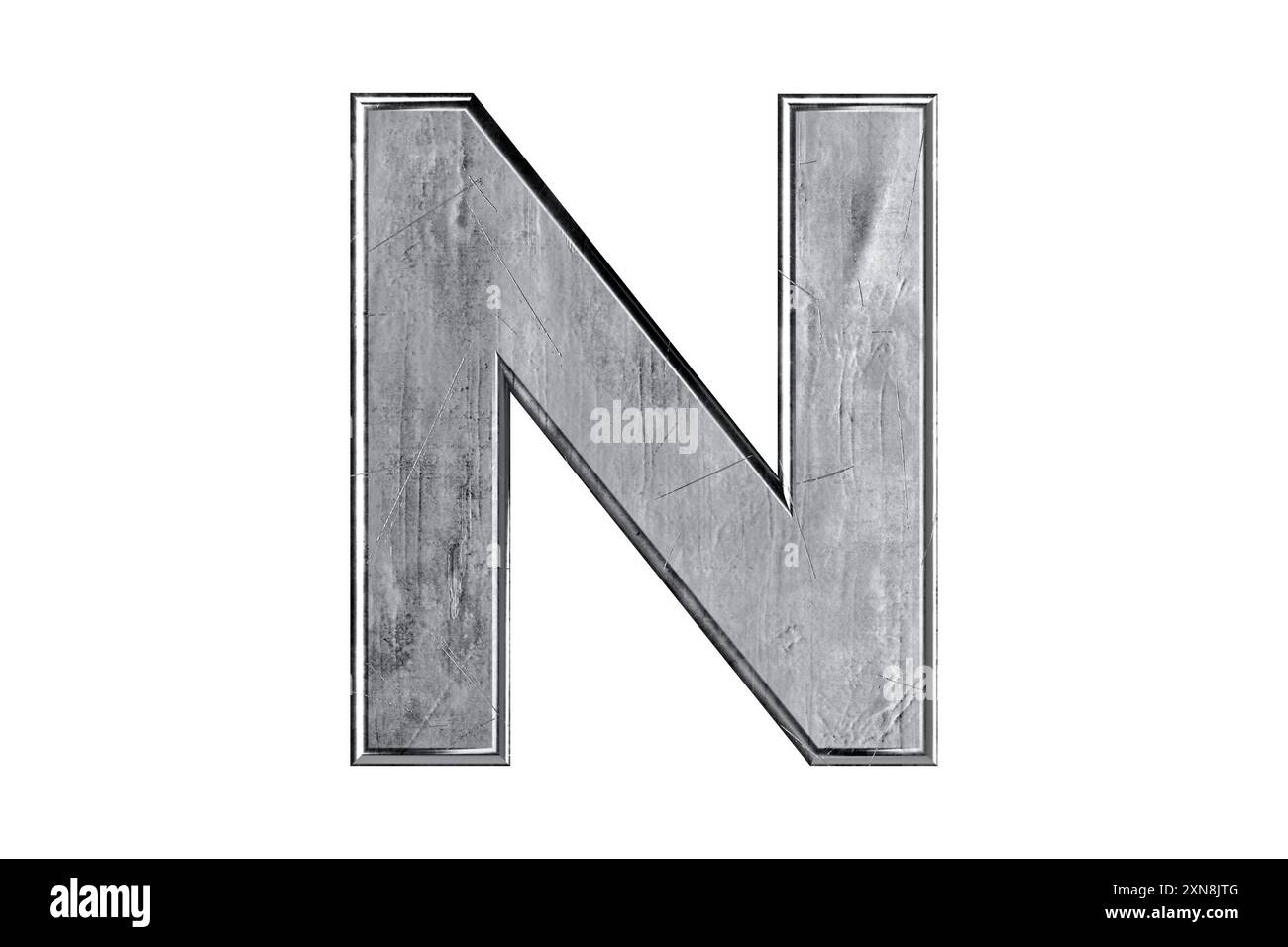 Letters made of rough, scratched and damaged metal. 3d illustration of ...