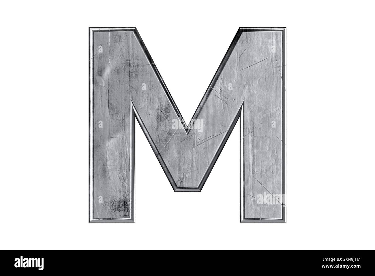 Letters made of rough, scratched and damaged metal. 3d illustration of ...