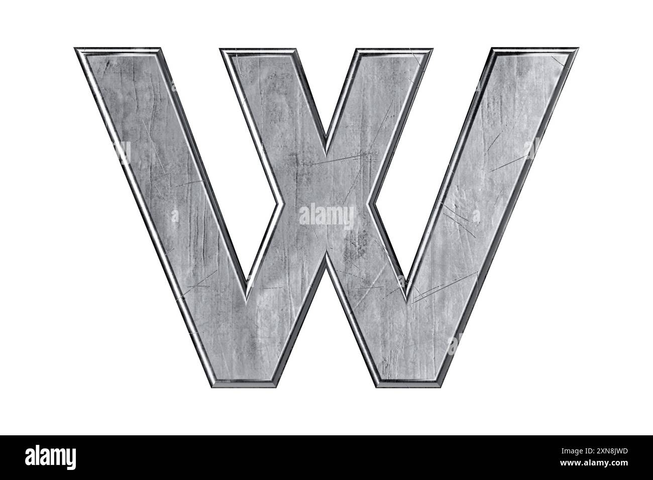 Letters made of rough, scratched and damaged metal. 3d illustration of ...