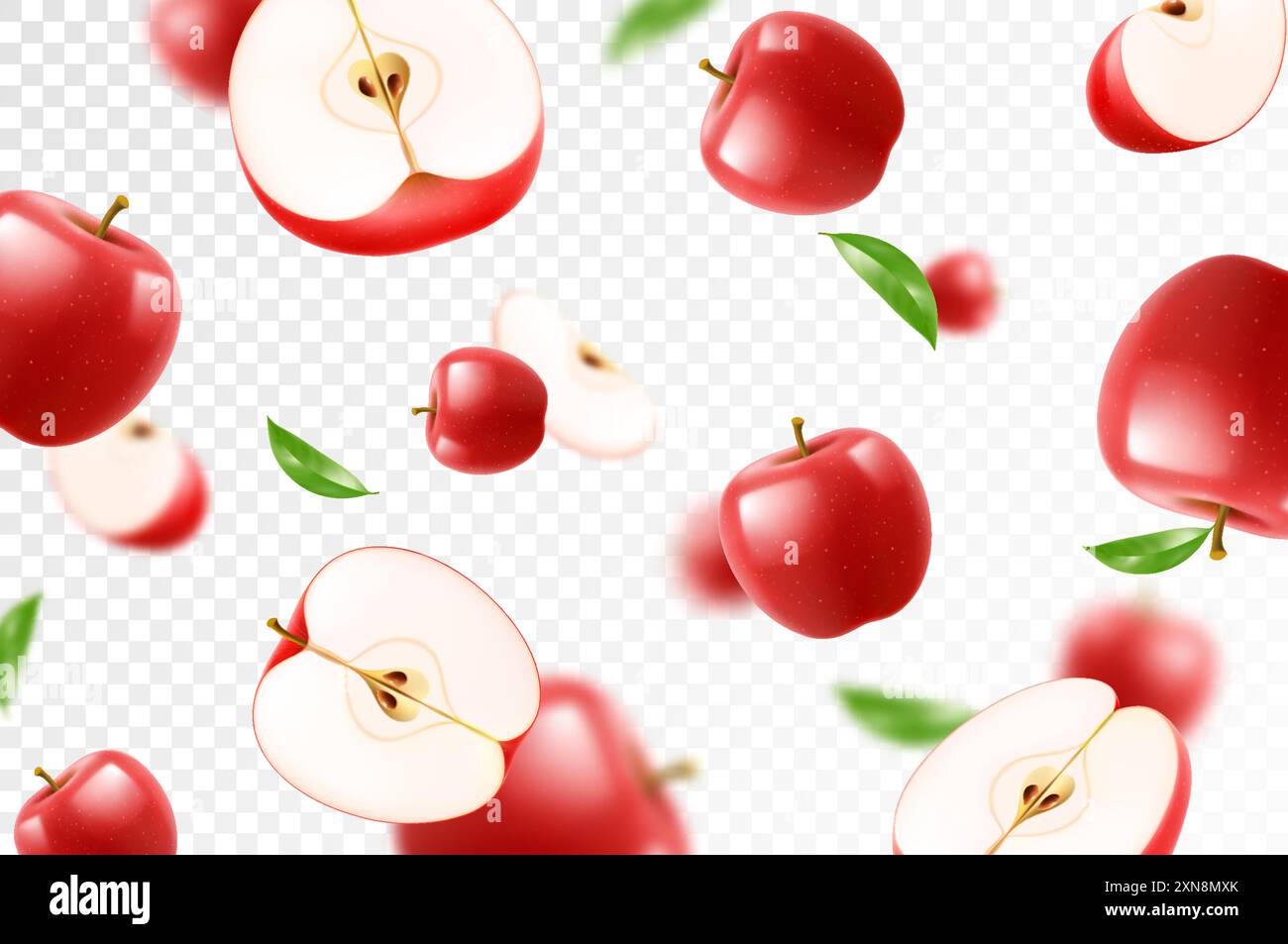 Flying red juicy apples. Bright advertising background falling red ...