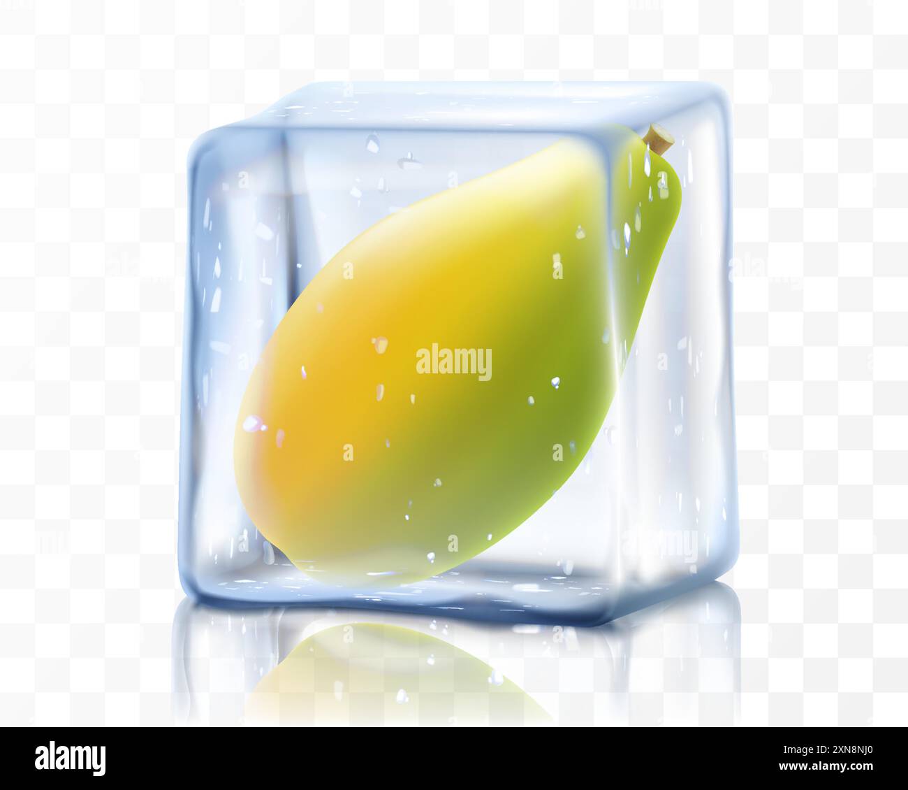 Fresh ripe papaya in ice cube isolated on transparent background Frozen ...