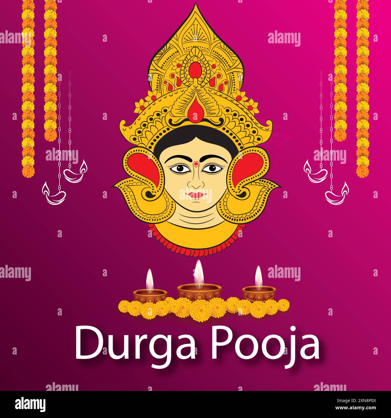 Vector illustration poster of happy durga puja images on purple ...