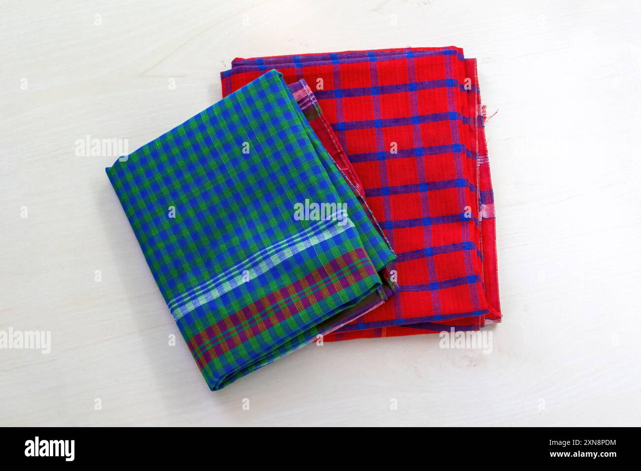 Colorful checked design gamcha or cotton towels. It is also known as ...