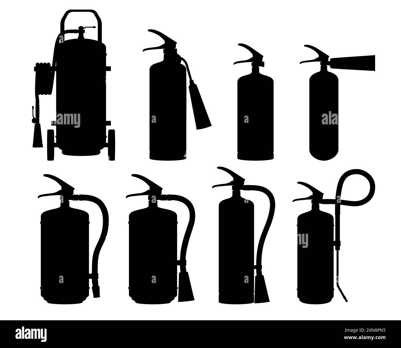 Set of extinguishers icon isolated on white background. Different types ...
