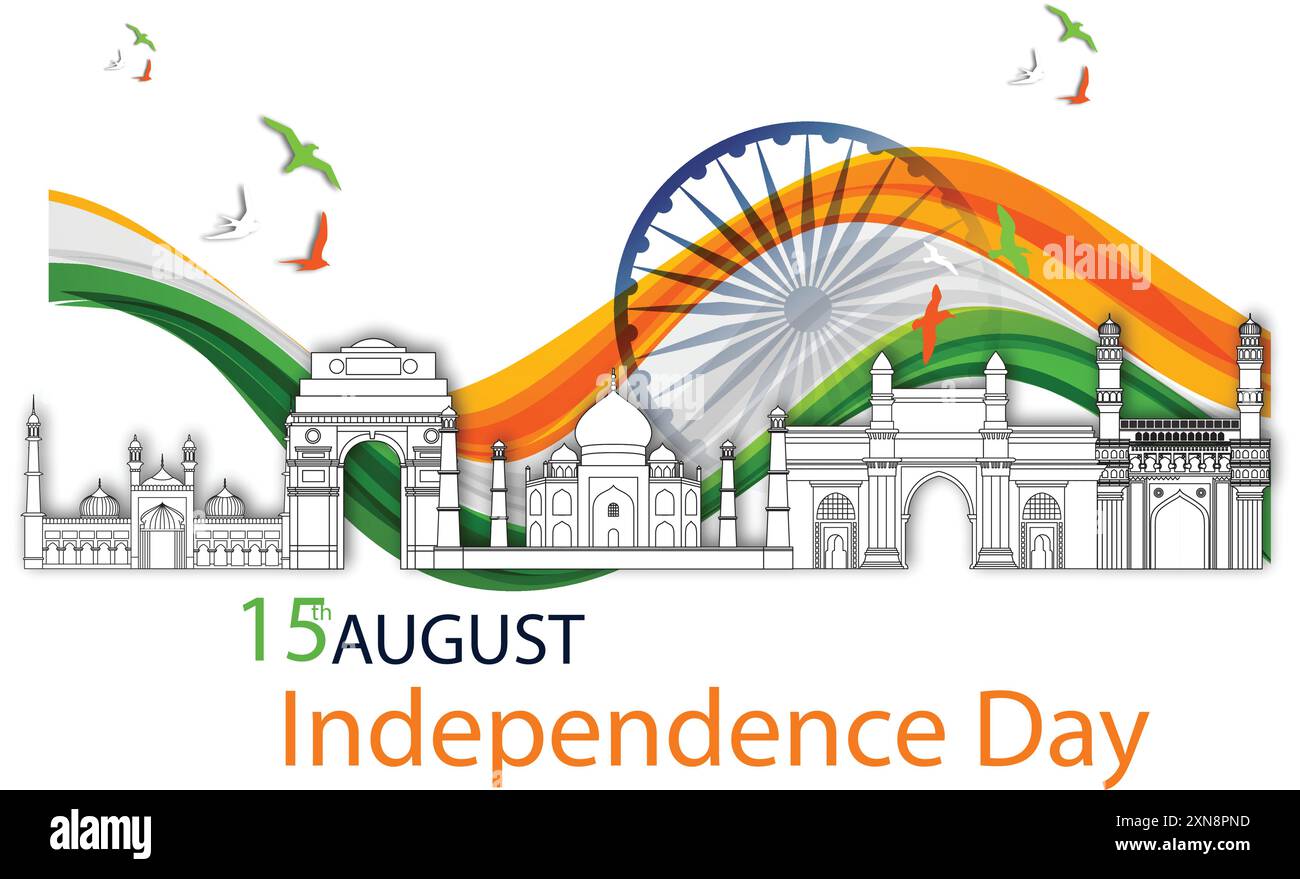 Vector illustration poster of happy independence day with tricolor flag ...