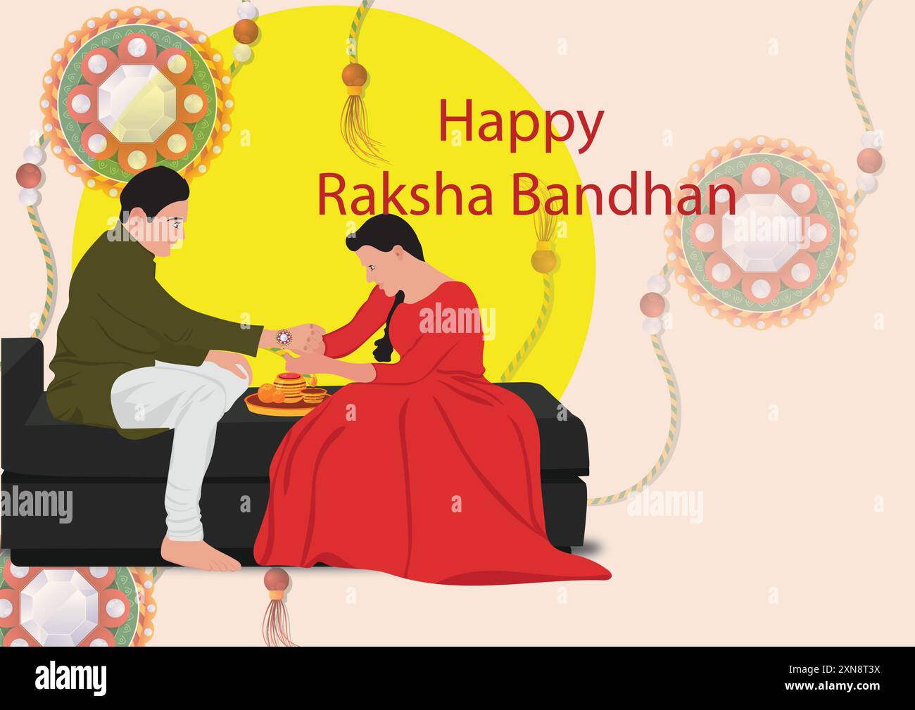Vector illustration poster of happy raksha bandhan image. sister tying ...