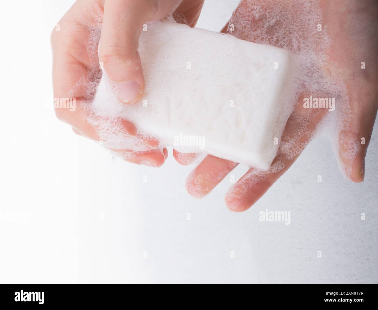 Hand washing and soap foam on a foamy background Stock Photo - Alamy