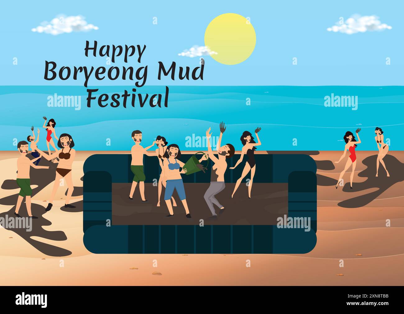 Vector illustration of boryeong mud festival of south korea, youngster ...