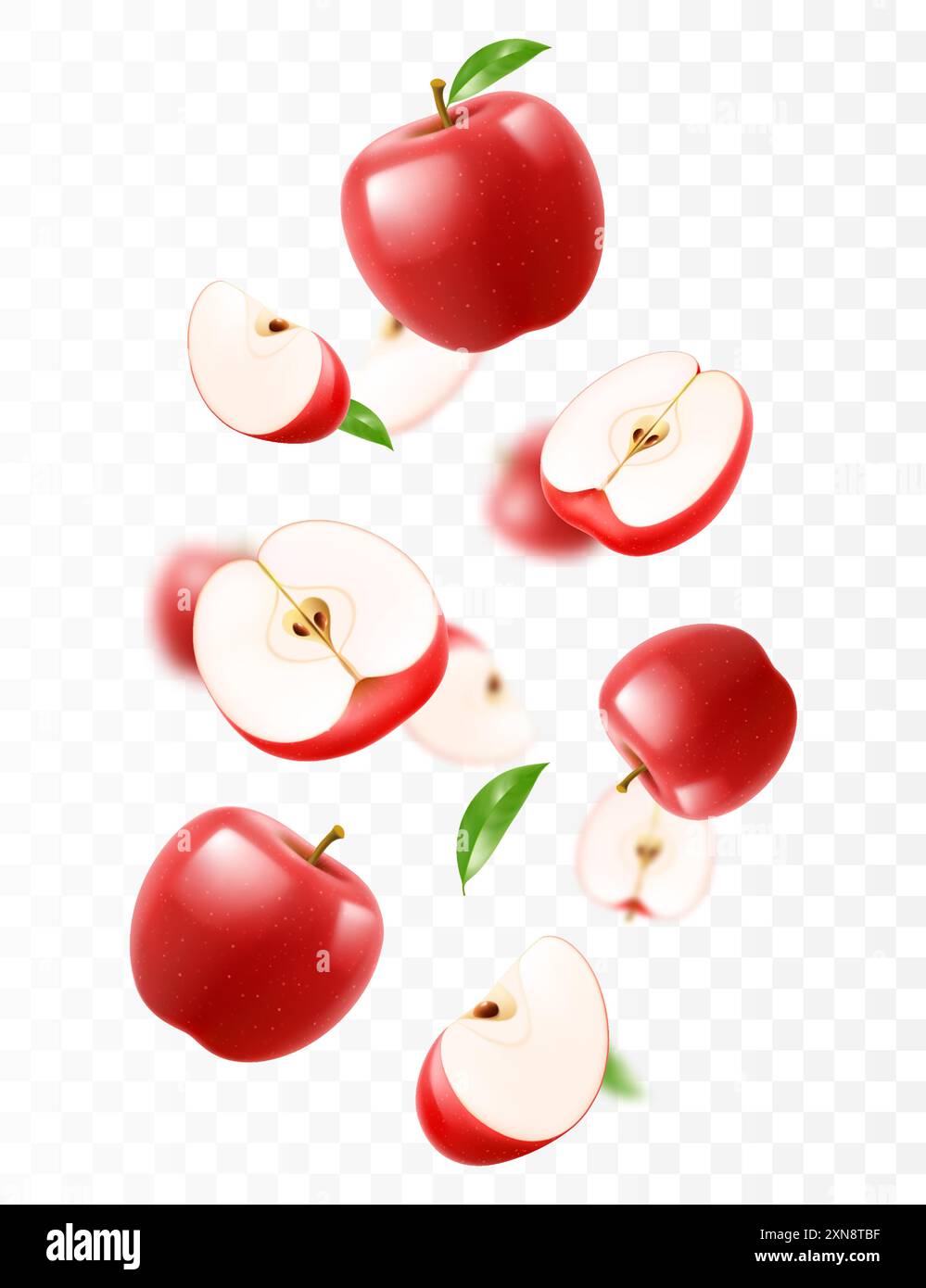 Flying red juicy apples. Bright advertising background falling red ...