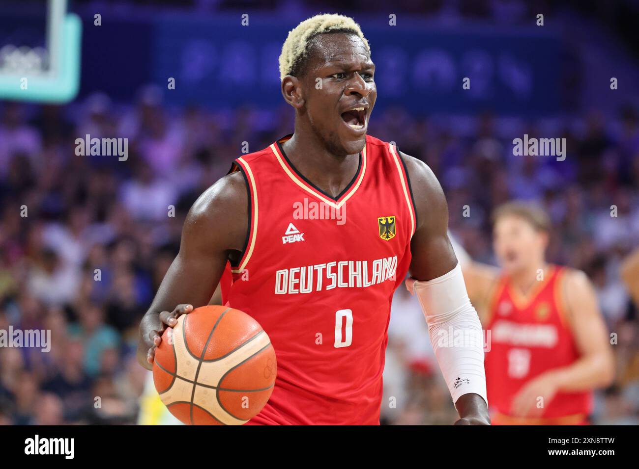 Isaac Bonga of Germany, Basketball, Men's Group Phase - Group B between Brazil and Germany ...