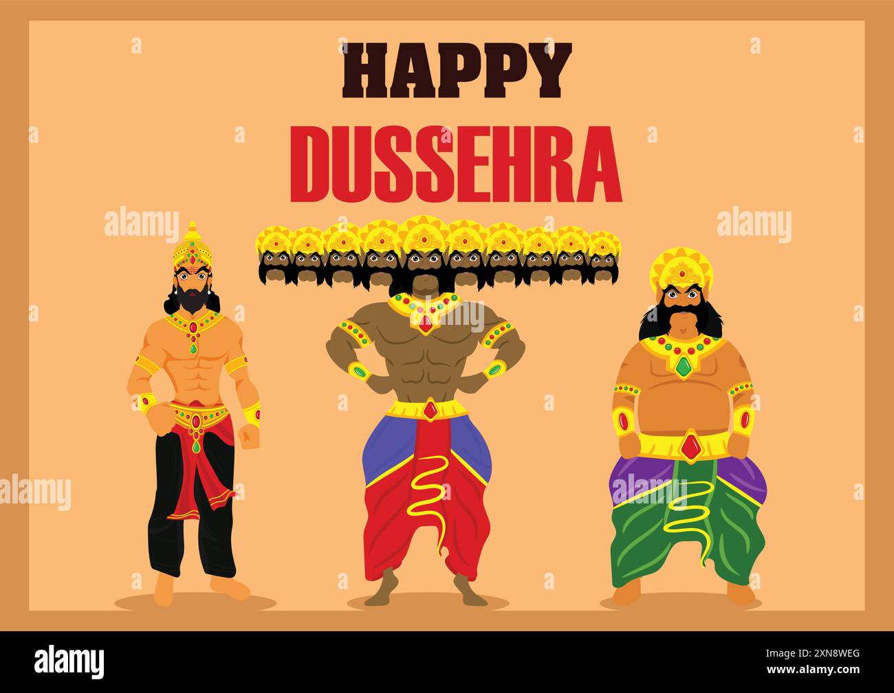 Vector illustration of happy dussehra text on peach color background ...
