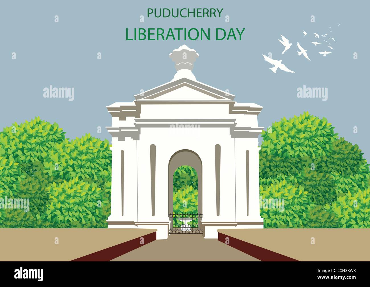 Vector illustration of puducherry liberation day with aayi mandapam ...