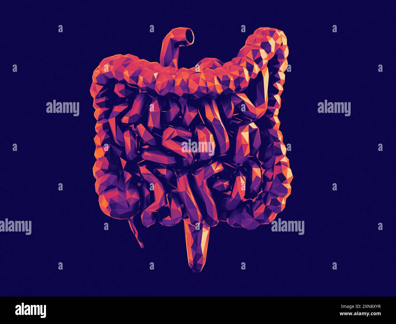 3d render of abstract low poly human internal organ - intestine ...