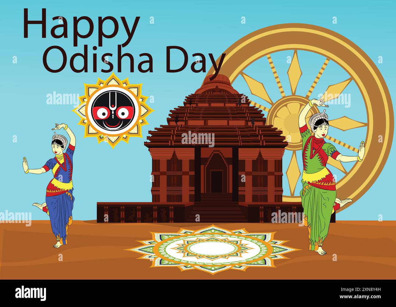 Vector poster of happy orissa day with couple of classical dance and ...