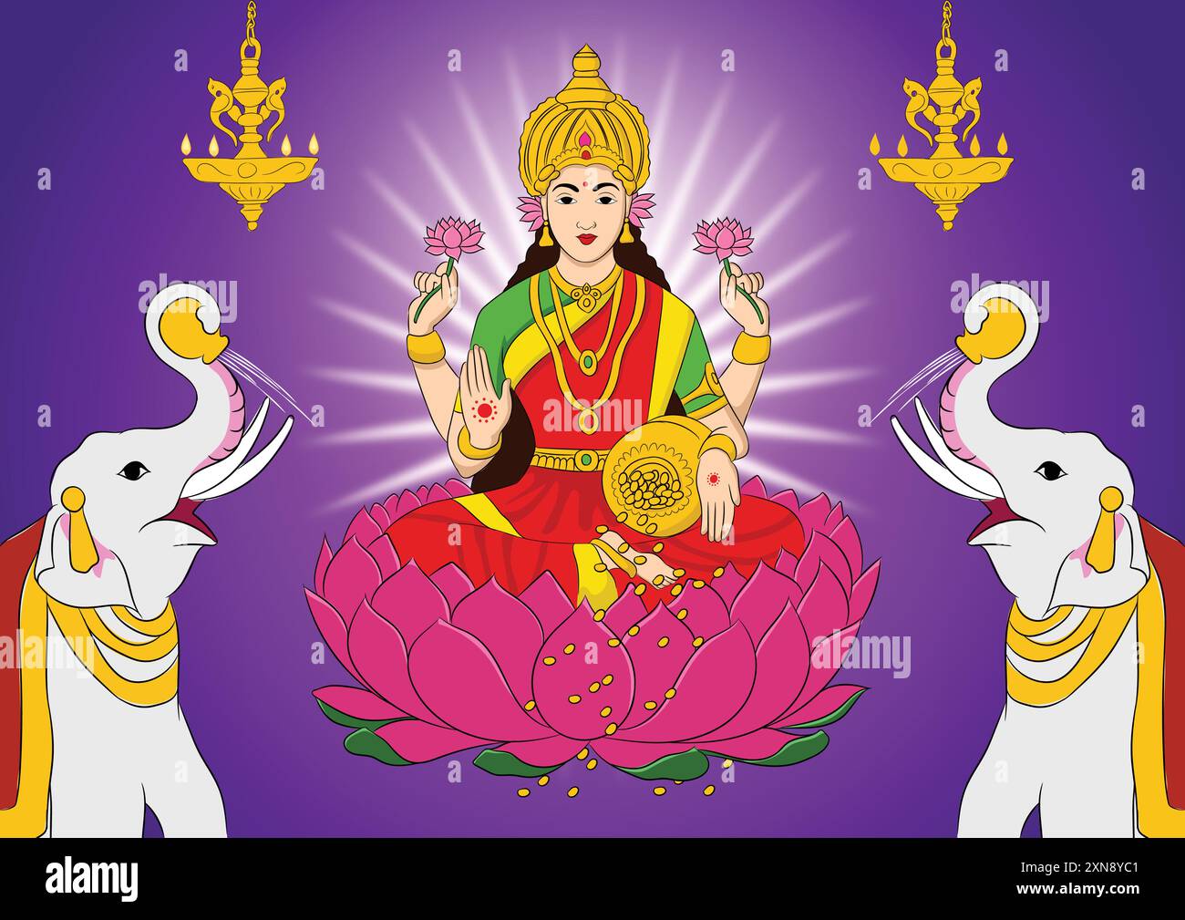 Vector illustration of happy diwali, wealth goddess mahalakshmi sitting ...