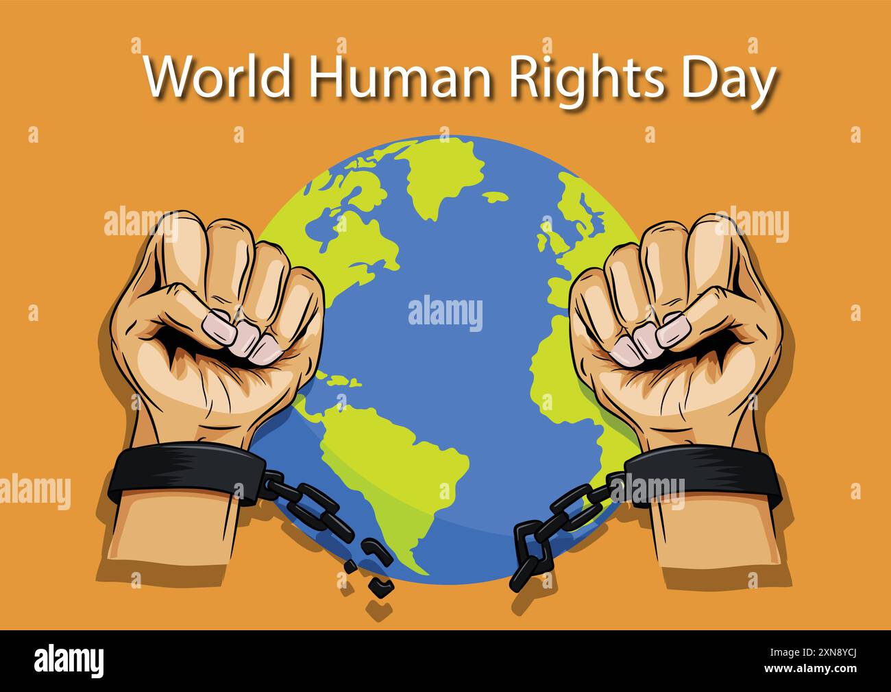 Vector illustration of world human rights day, hands is breaking chain ...