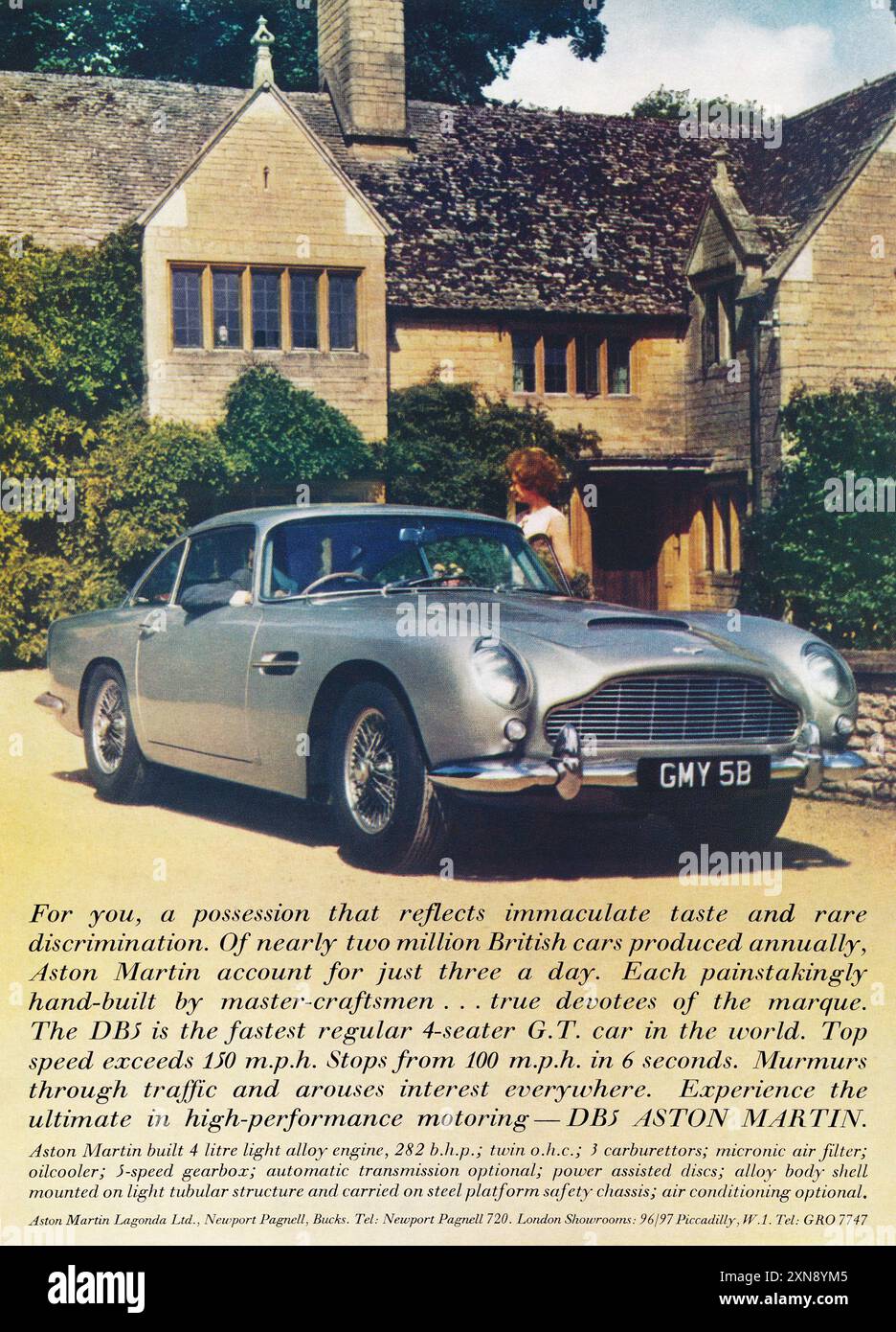 1964 British advertisement for the Aston Martin DB5 motor car Stock ...