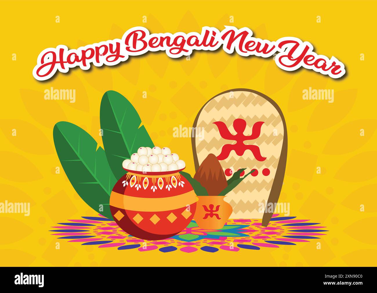 Vector illustration poster of happy bengali new year on yellow colour ...