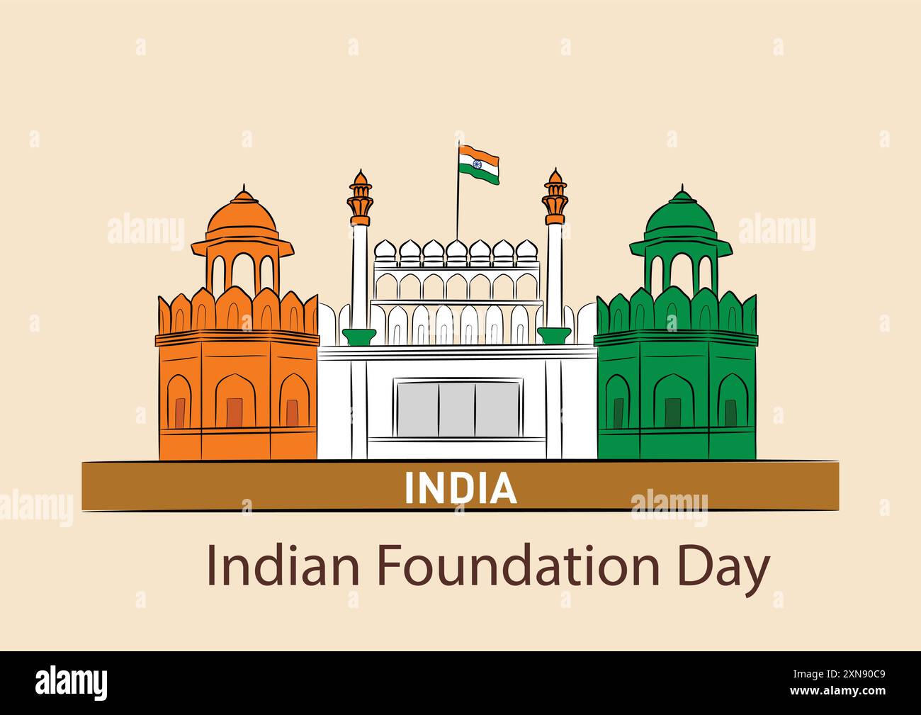 Vector illustration of india foundation day with background of lal qila ...