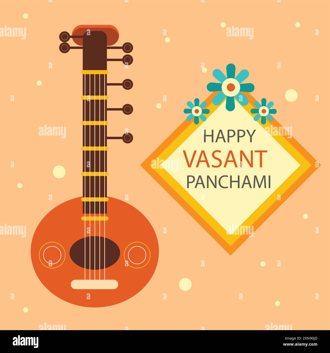 Vector illustration poster of basant panchami saraswati puja with veena ...