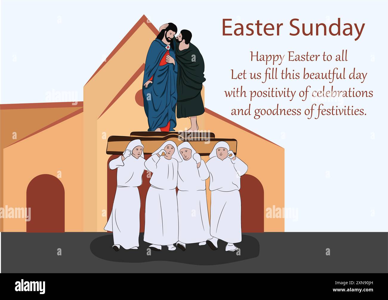Vector illustration of holy saturday with church, jesus and nuns Stock ...