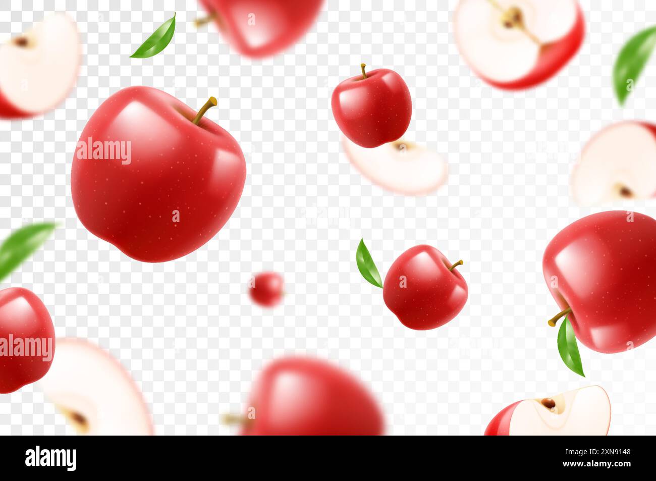 Flying red juicy apples. Bright advertising background falling red ...