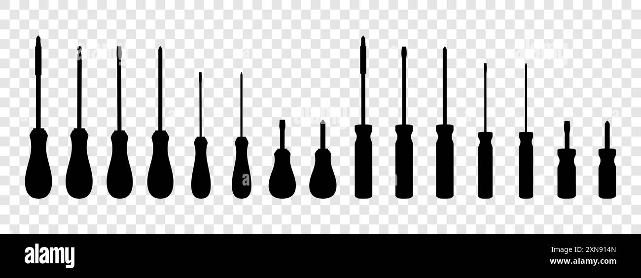 Set of screwdrivers isolated on transparent background. Flat head and ...