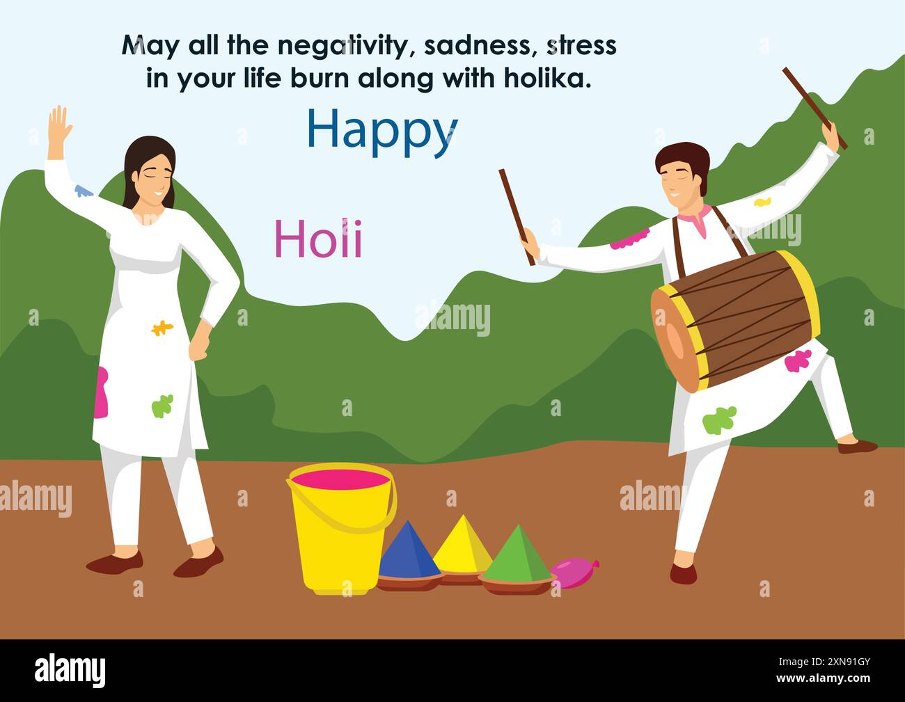 Vector illustration of happy holi, couple playing colorful holi Stock ...
