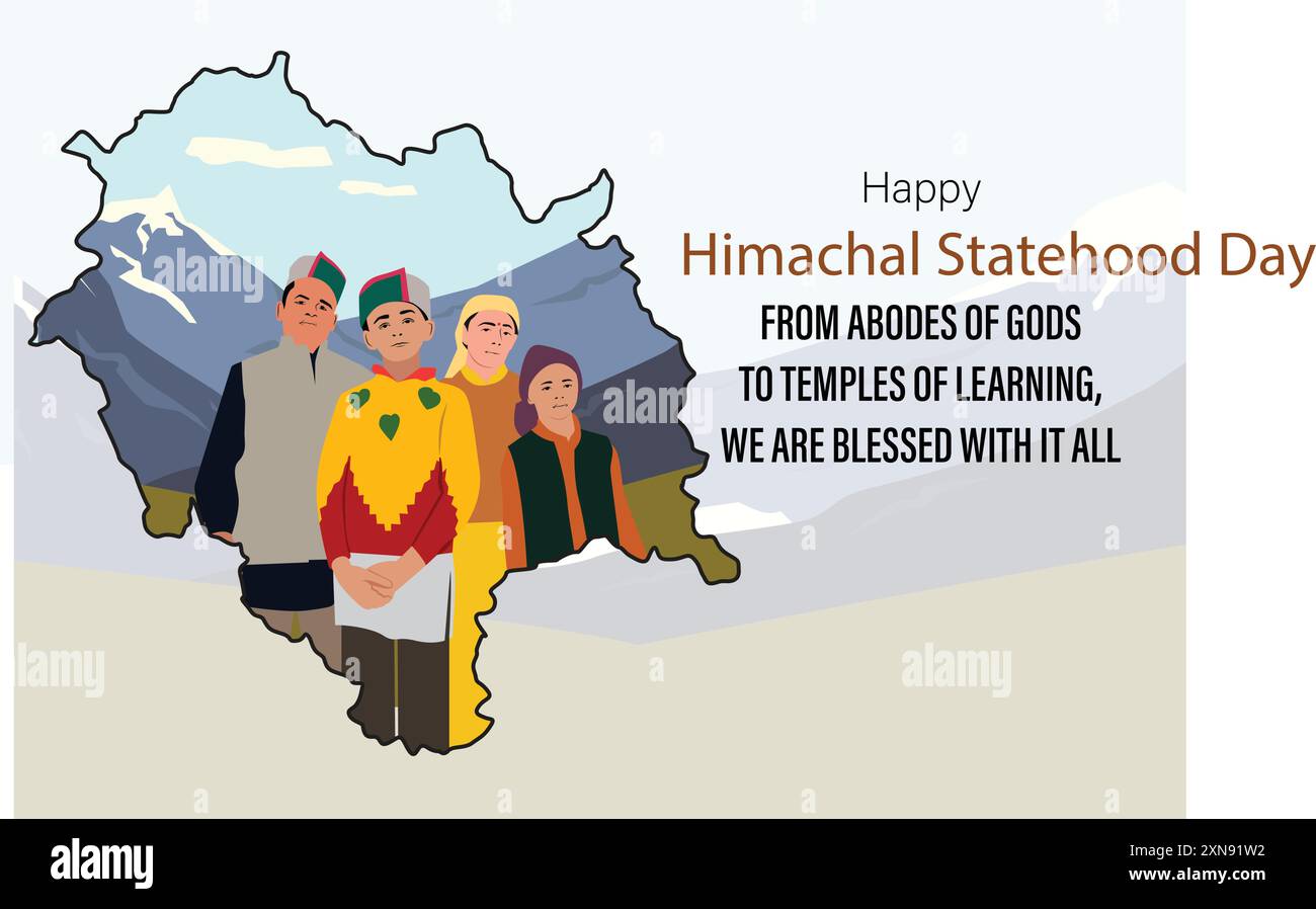 Vector illustration poster of himachal statehood day, people wearing ...