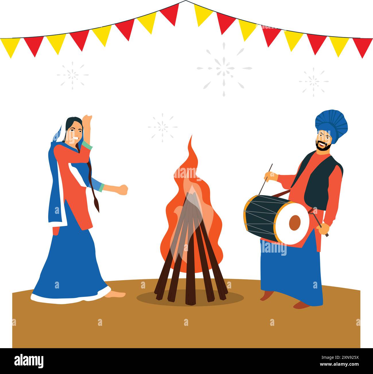 Flat illustration of images for happy lohri of punjab india. punjabi ...