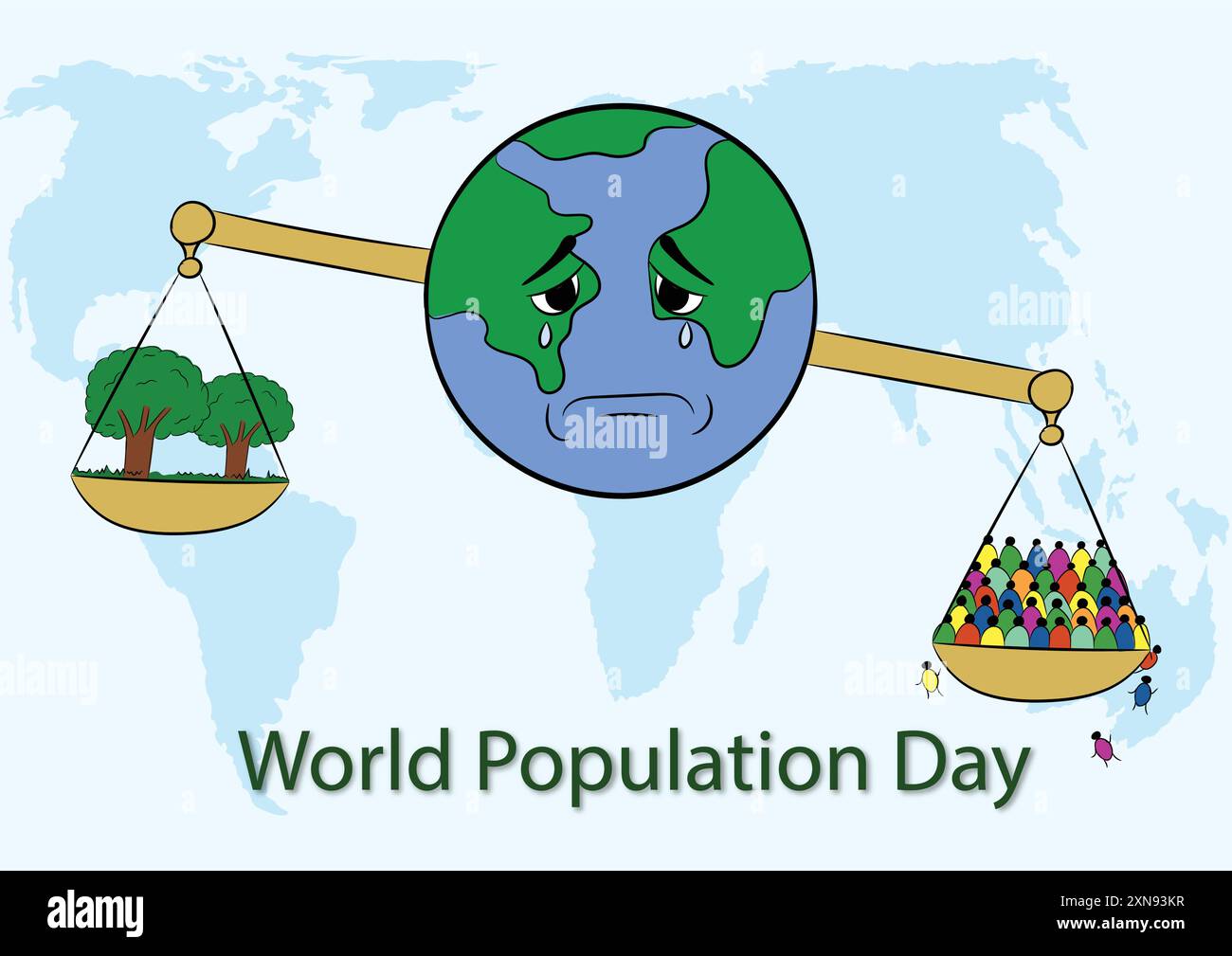 Vector illustration poster of world population day, with crying earth ...