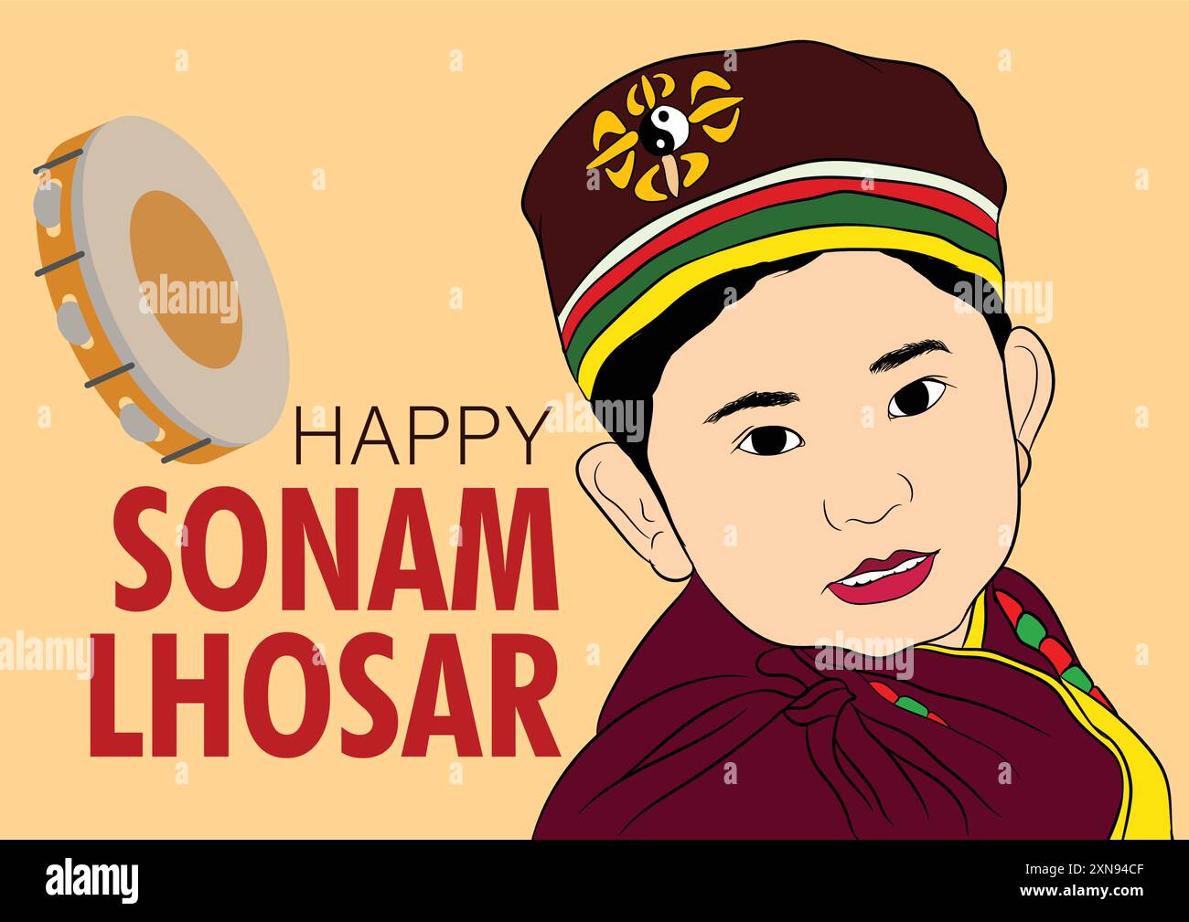 Vector illustration happy sonam losar, tibetan new year festival with ...