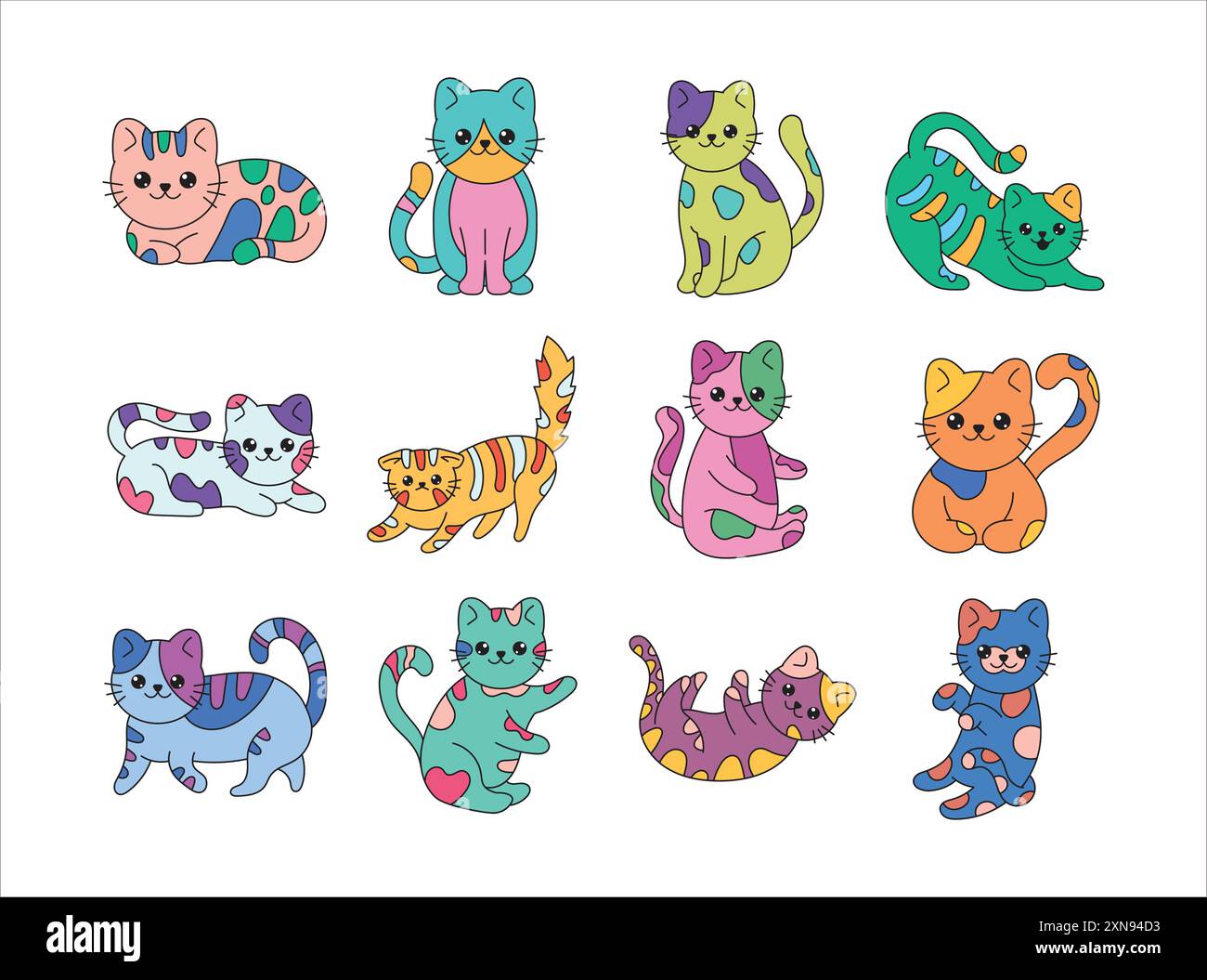 Colorful Doodle Cat Illustration Set Stock Vector Image & Art - Alamy
