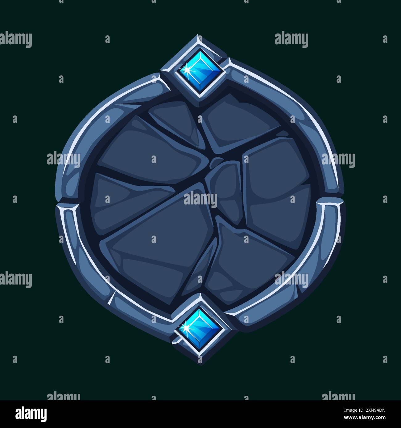 Round stone frame with gemstones. Empty cartoon frame for your game ...