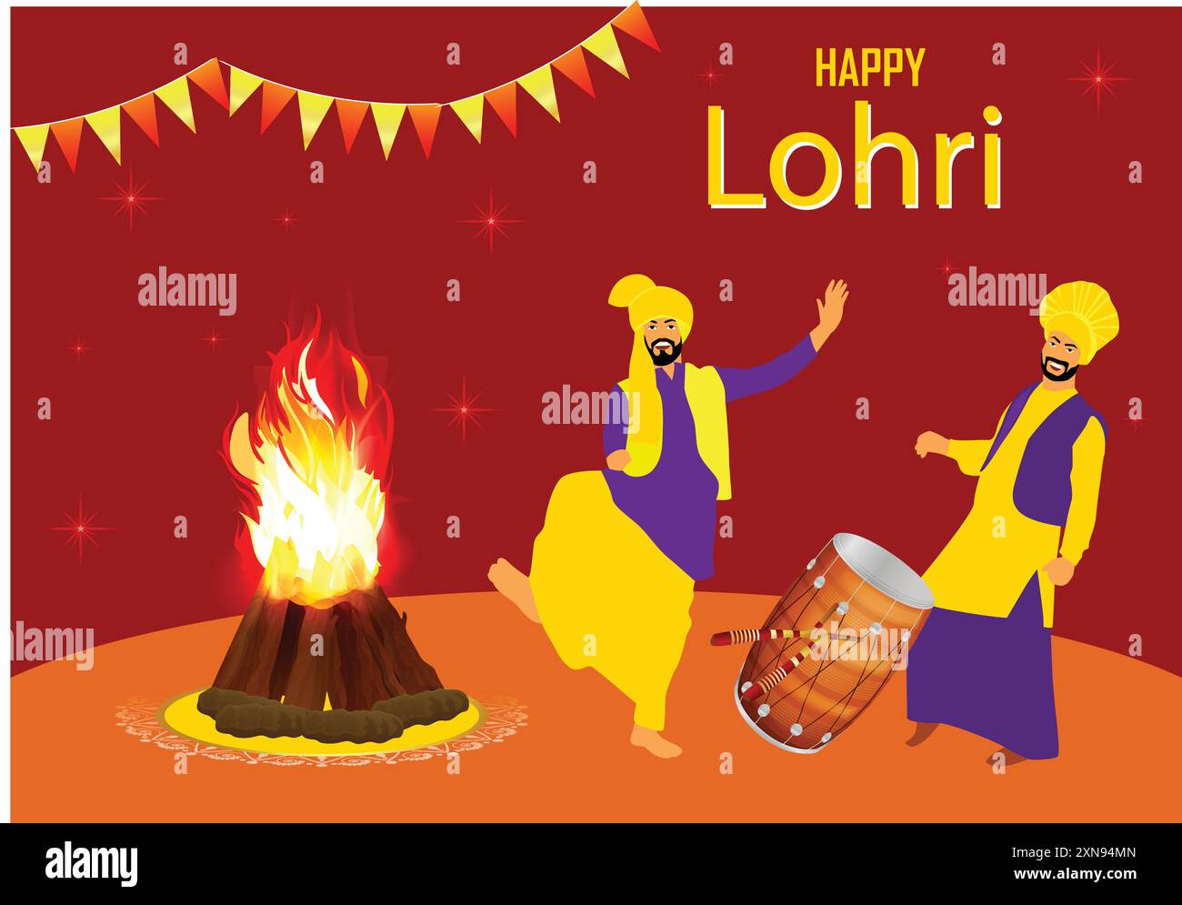Vector illustration poster of happy lohri festival image of punjab ...