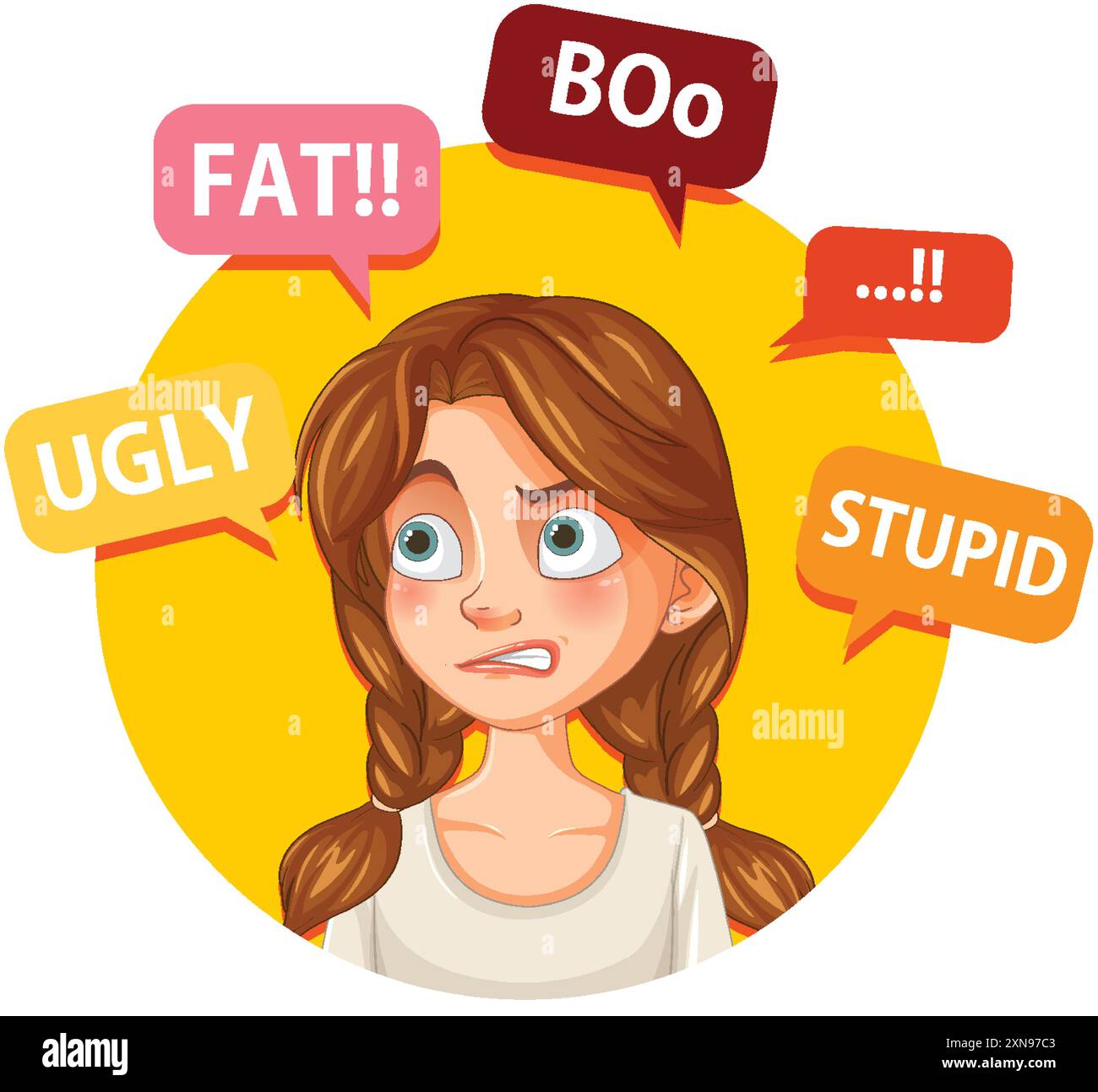 Girl surrounded by hurtful speech bubbles Stock Vector Image & Art - Alamy