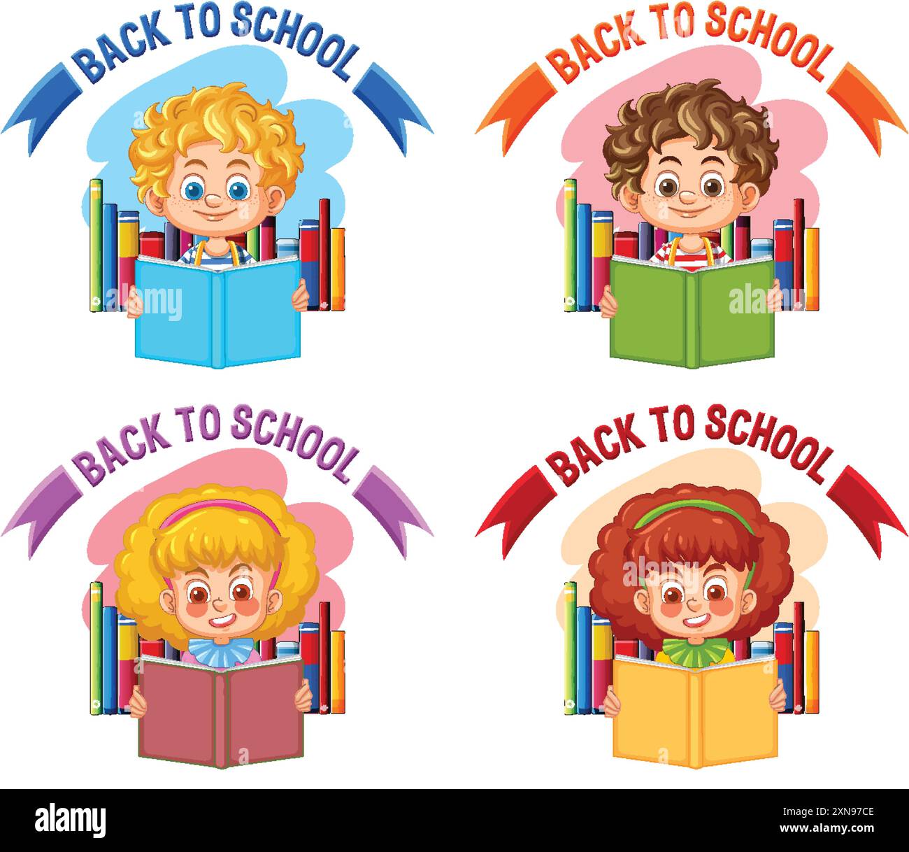 Children reading books with school supplies Stock Vector Image & Art ...